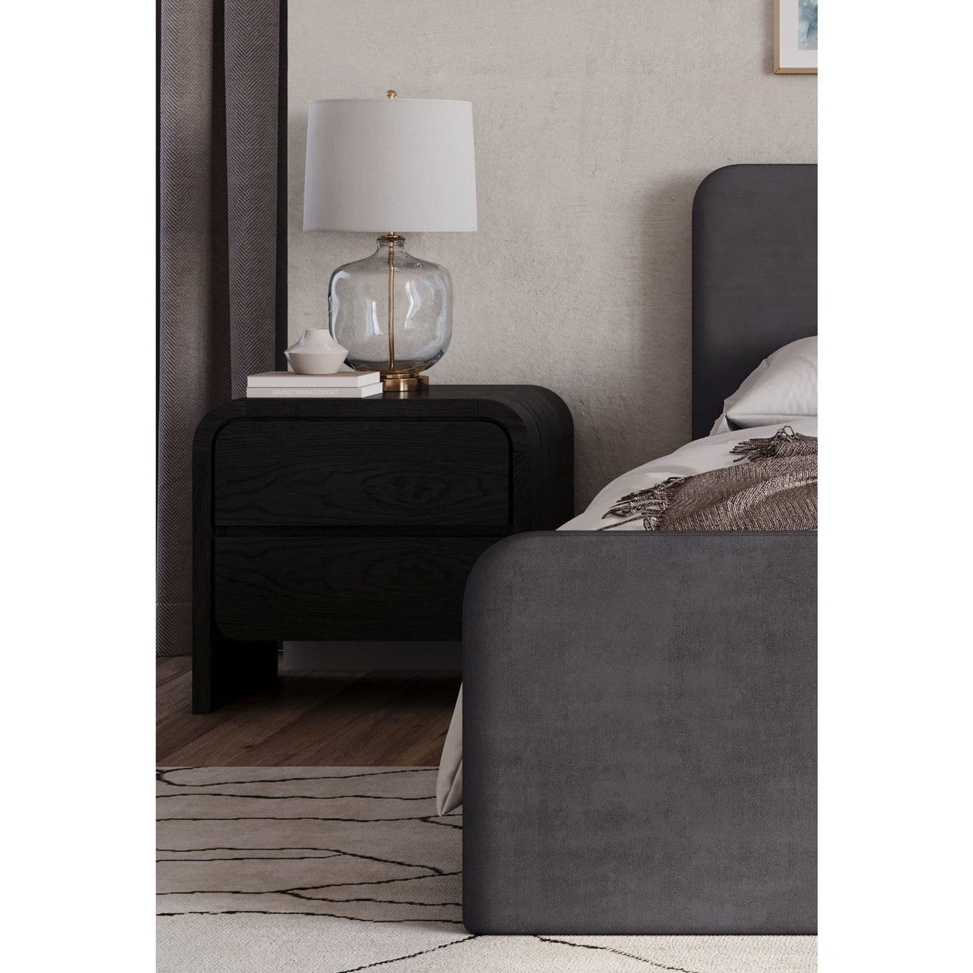 Elora Two Drawer Nightstand in Jet Black Ash — Modus Furniture