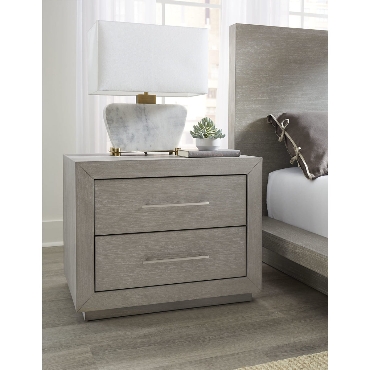 Melbourne Two Drawer Nightstand with USB in Mineral — Modus Furniture