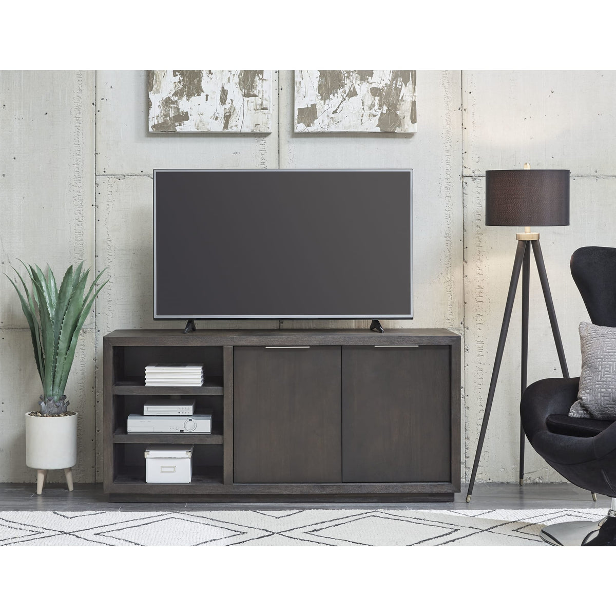 Oxford 64 inch Two Drawer Two Shelf Media Console in Basalt Grey ...